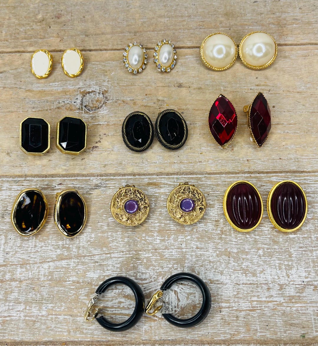 Vintage 1980s Costume Halloween Clip on Earring, Vintage Costume Faux Gems Earrings, Retro Pearl ...