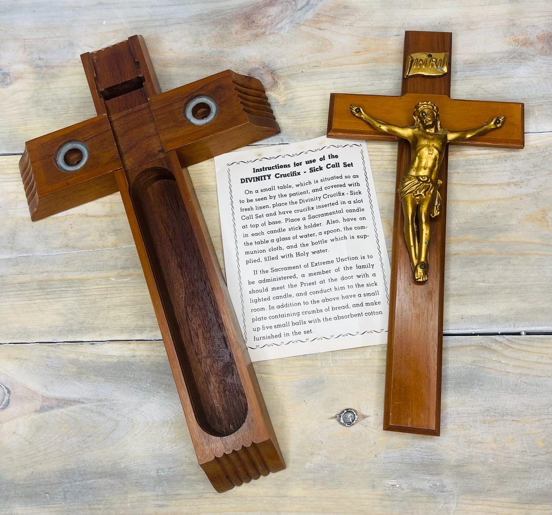 Vintage Wooden Last Rites Crucifix With Brass Jesus, Vintage Crucifix ...