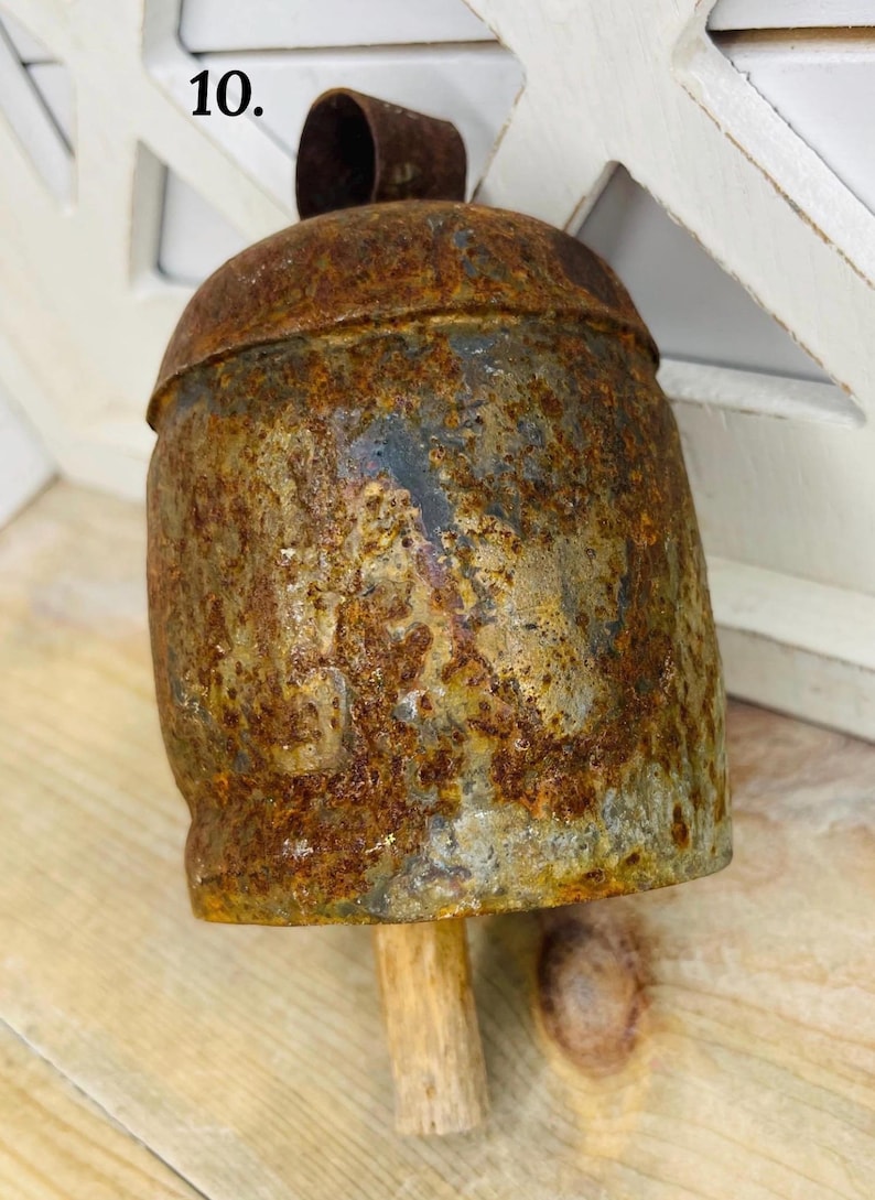 Vintage Brass School Bell With Mahogany Handle, Rusty Cow Bell, Metal ...