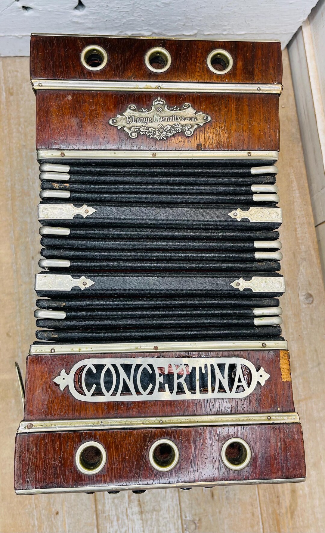 Vintage Wooden Concertina Accordion, F. Lange Chemnitz Saxony Co ...