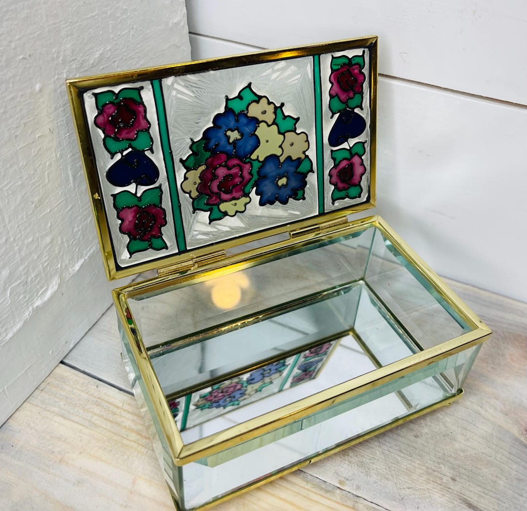 Vintage Small Rectangular Glass Jewelry Box, Vintage Glass Jewelry Box ...