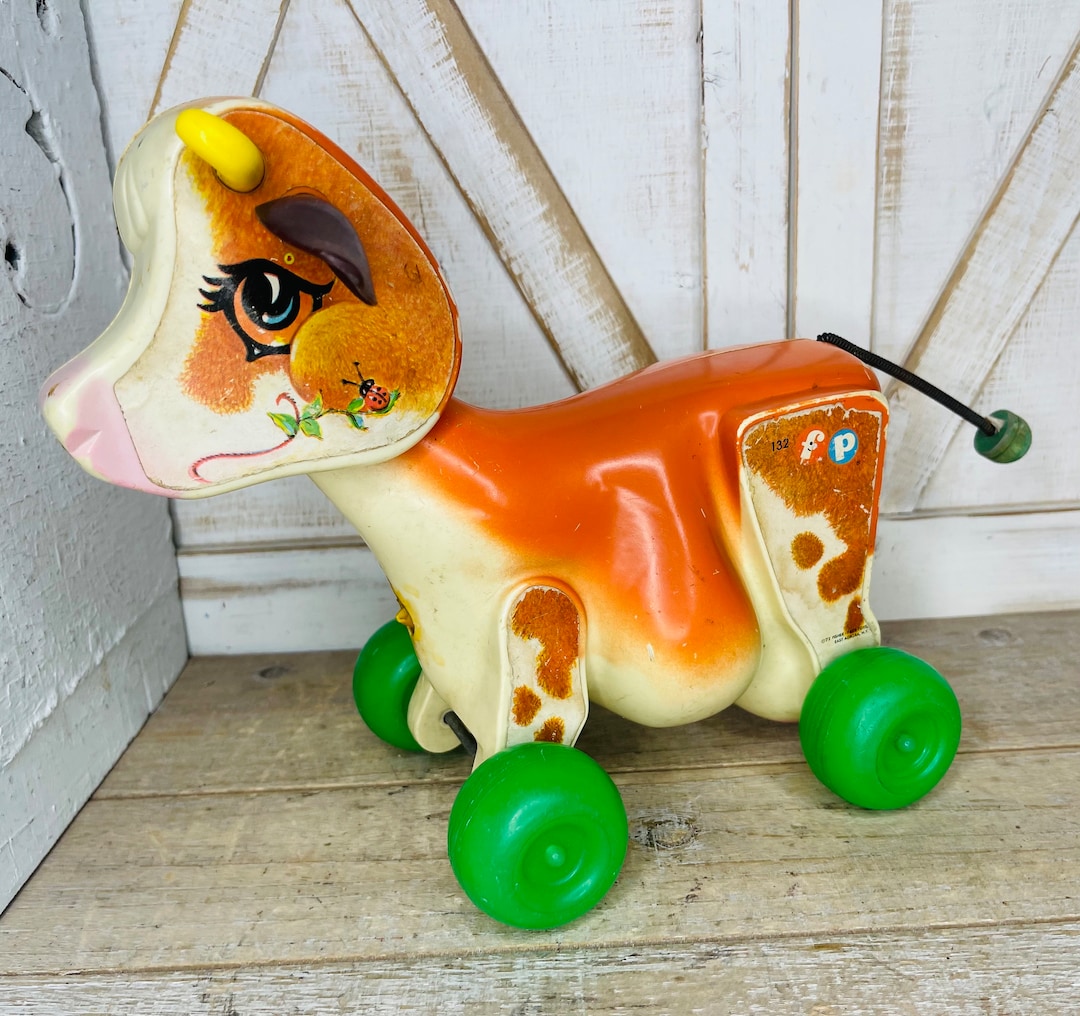 Vintage Fisher Price Cow Toy, Vintage Kids Toy Cow - Etsy