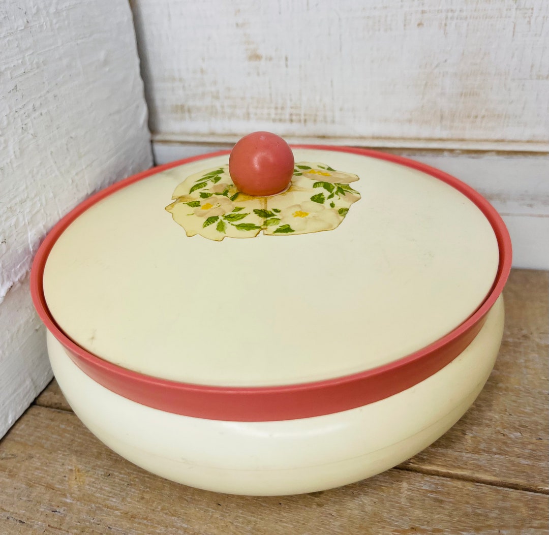 Vintage Circular Floral Powder Container With Lid, Vintage Powder Room ...