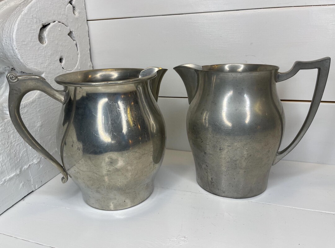Vintage Pewter Water Pitcher, Vintage Pewter Large Cup, Antique Pewter ...