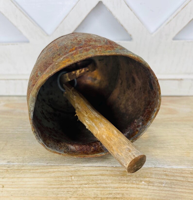 Vintage Brass School Bell With Mahogany Handle, Rusty Cow Bell, Metal ...