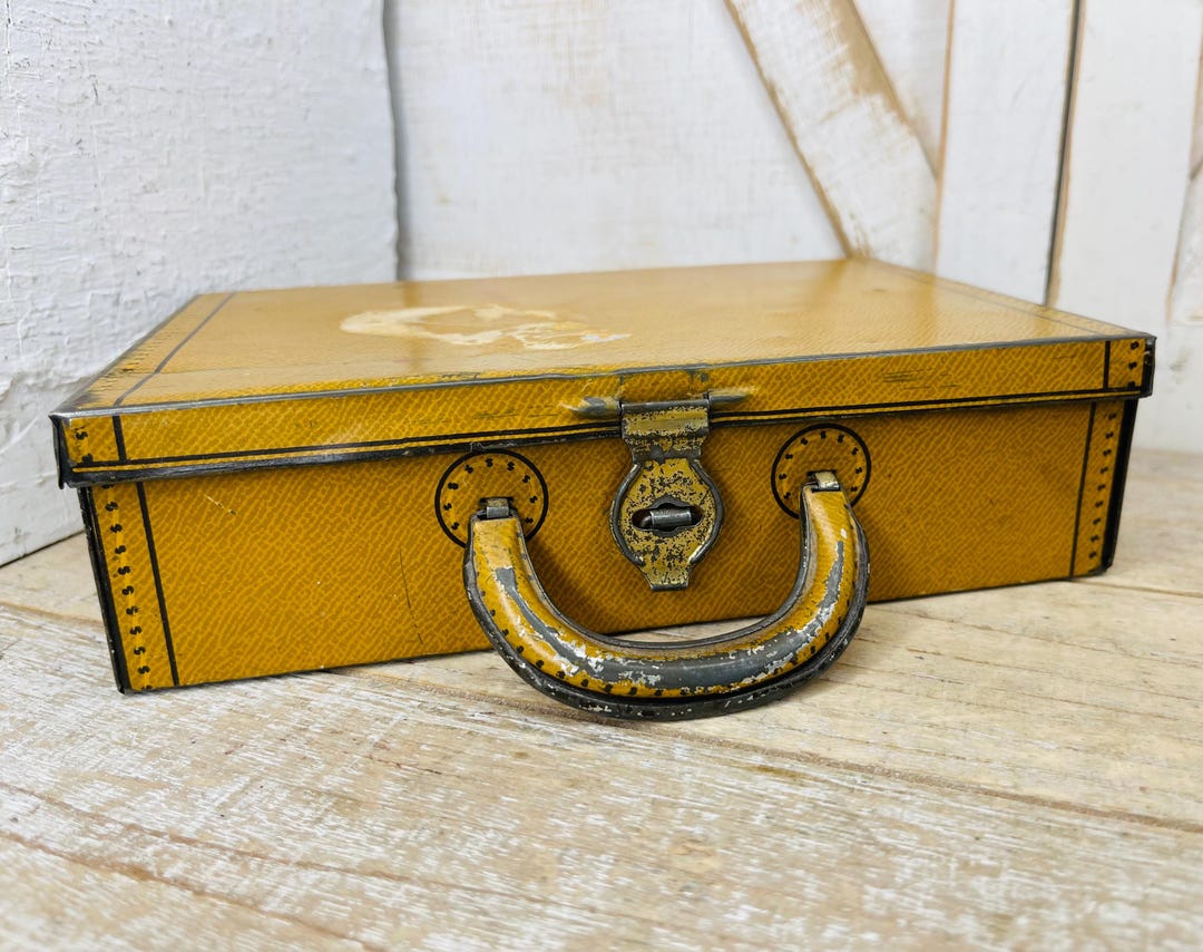Vintage Yellow Metal Travel Case, Vintage Small Metal Yellow Travel ...