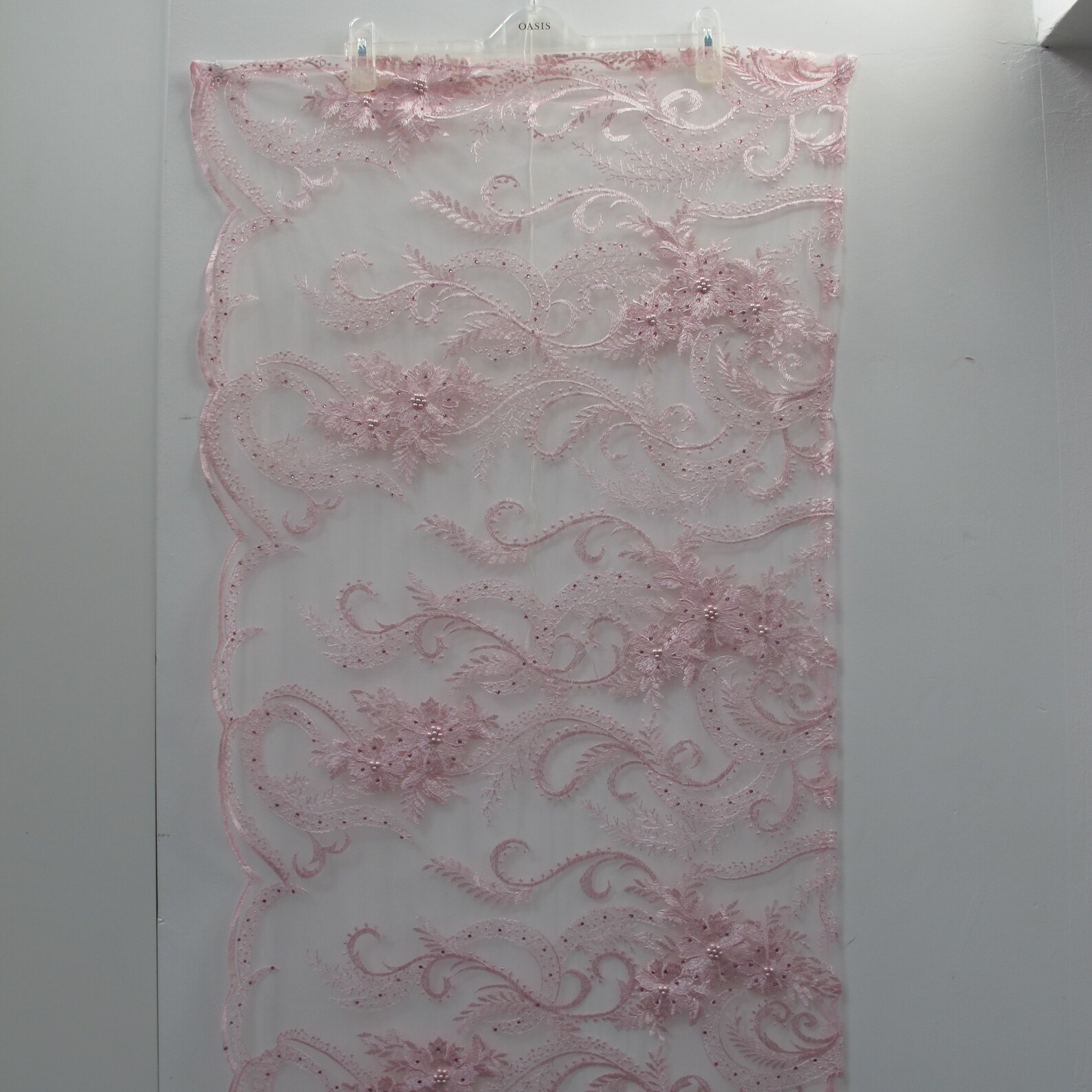 Light Pink Heavily Embroidered With Pink Pearl Beads Wrap Scarf ...