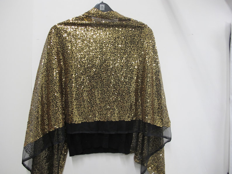 Gold Sequins on Black Net Wrap Scarf Wedding Party Prom Special ...