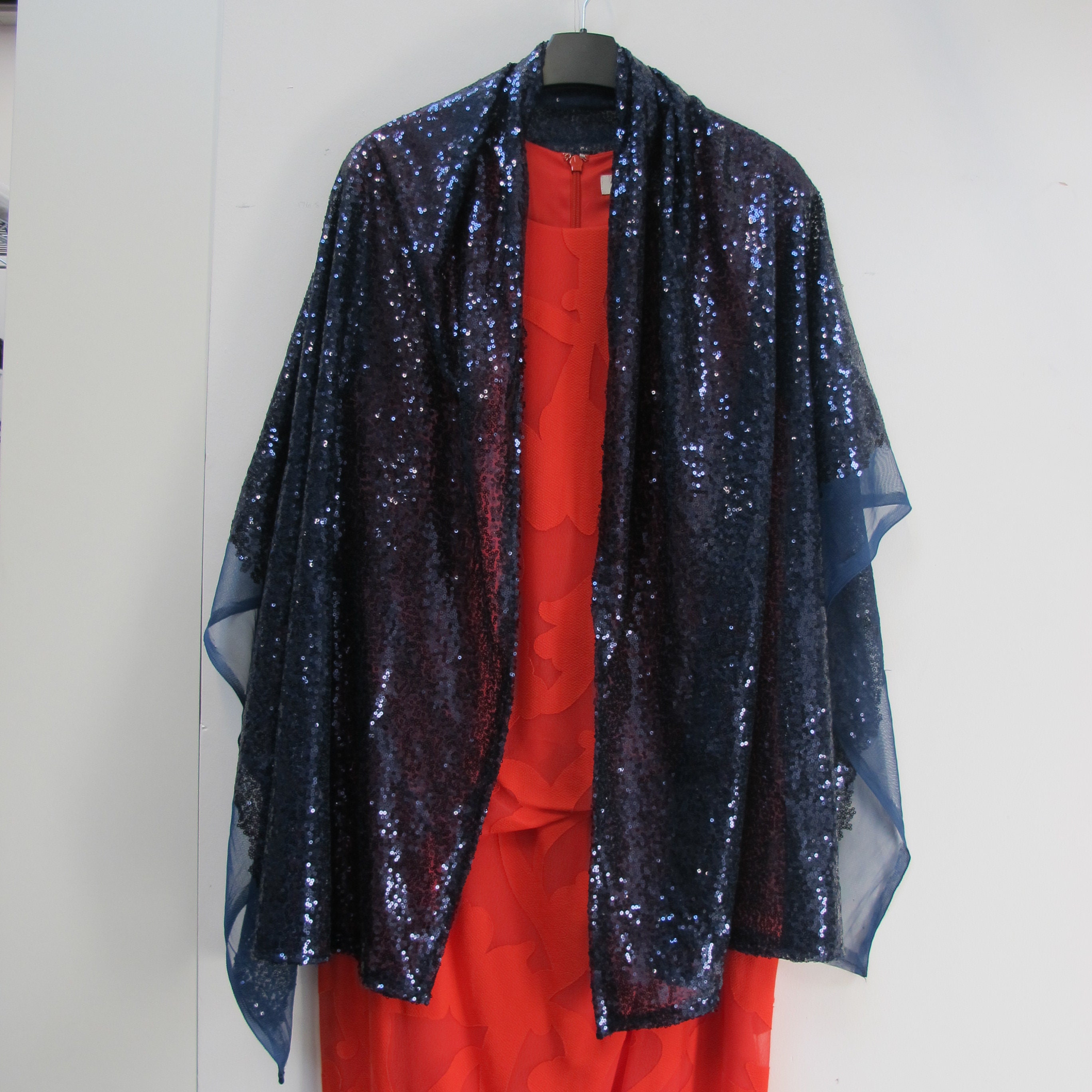 Navy Blue Sequins on Navy Blue Net Wrap Scarf Wedding Party Prom ...