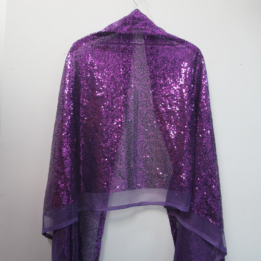 Purple Damson Shrug Sequins on Purple Net Wrap Scarf Wedding Party Prom ...