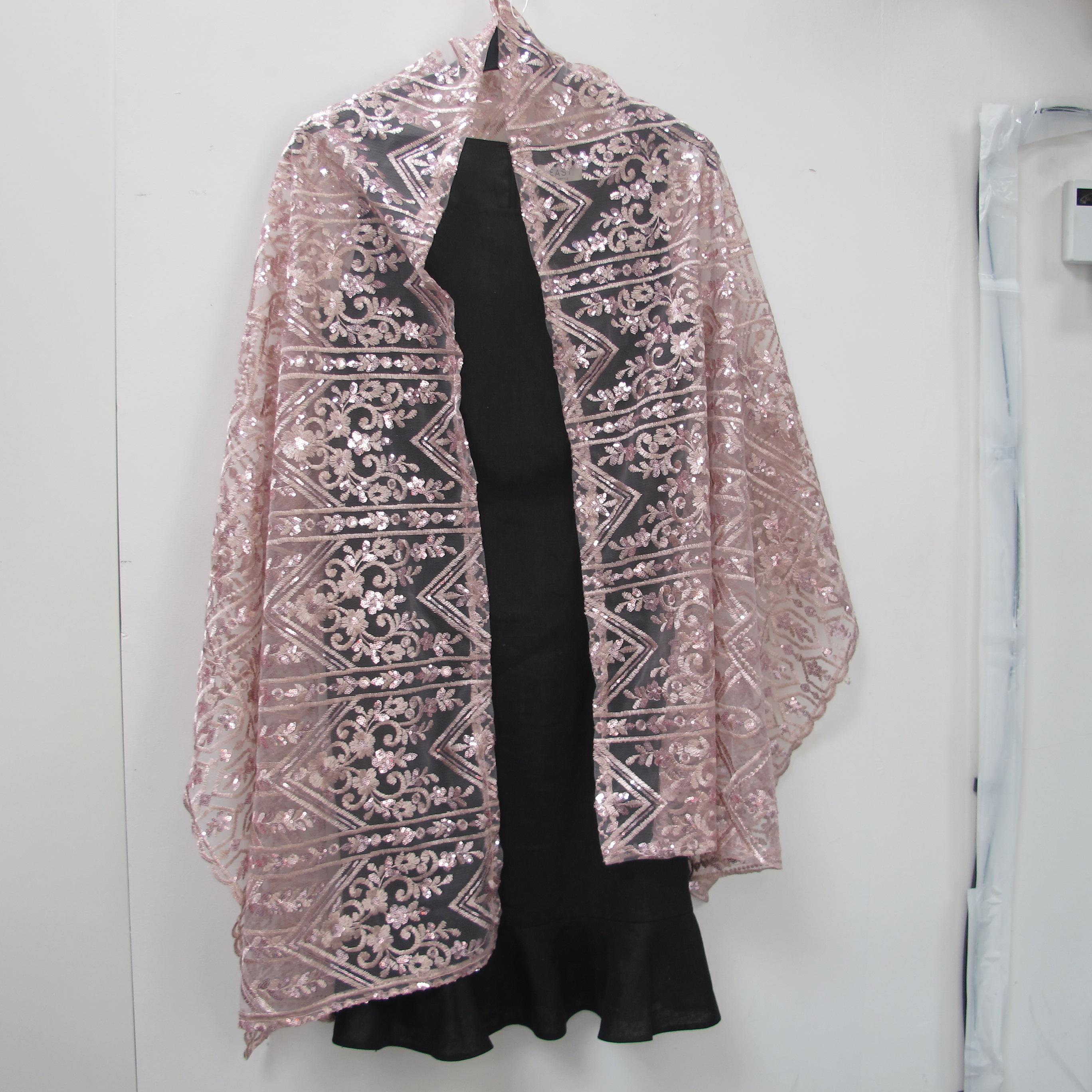 Stunning Light Pink Colour Sequins Floral Leafy Design Embroidered Net ...