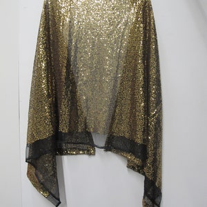 Gold Shawl Sequins on Black Net Wrap Scarf Wedding Party Prom Special ...