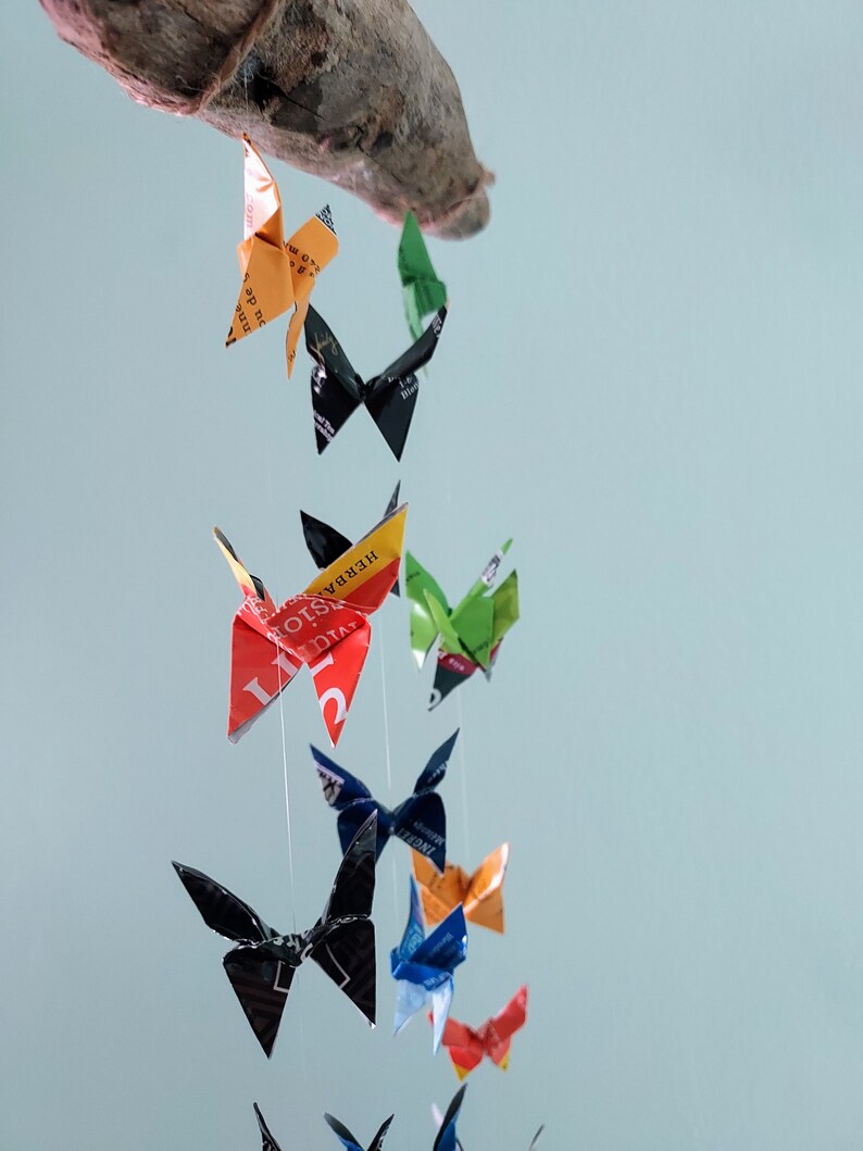 Hand-folded Origami Butterfly Mobile - Upcycled Tea Bag Wrappers - Etsy