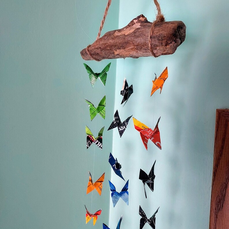 Hand-folded Origami Butterfly Mobile - Upcycled Tea Bag Wrappers - Etsy