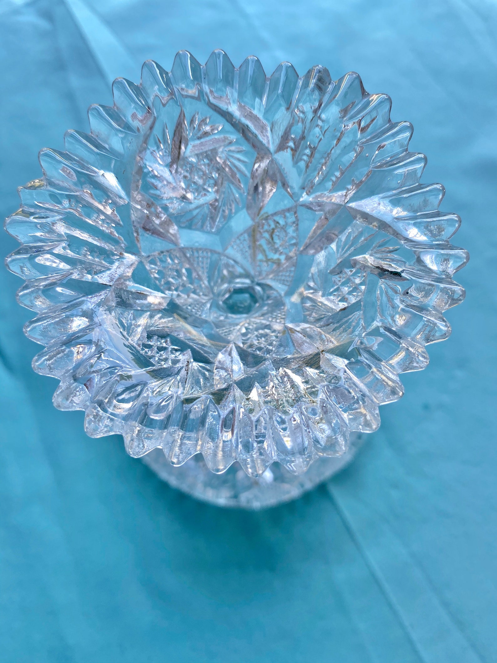 Vintage Brilliant Imperial NUCUT Crystal Bowl & Pedestal Dish With ...