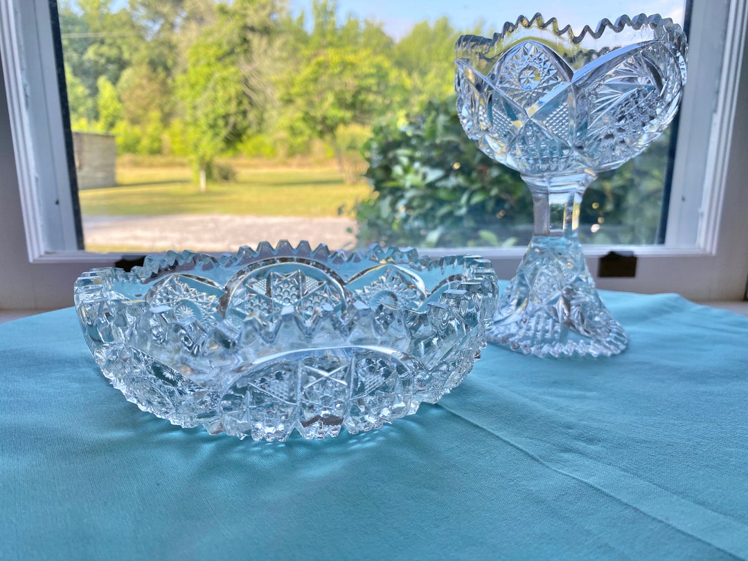 Vintage Brilliant Imperial NUCUT Crystal Bowl & Pedestal Dish With ...