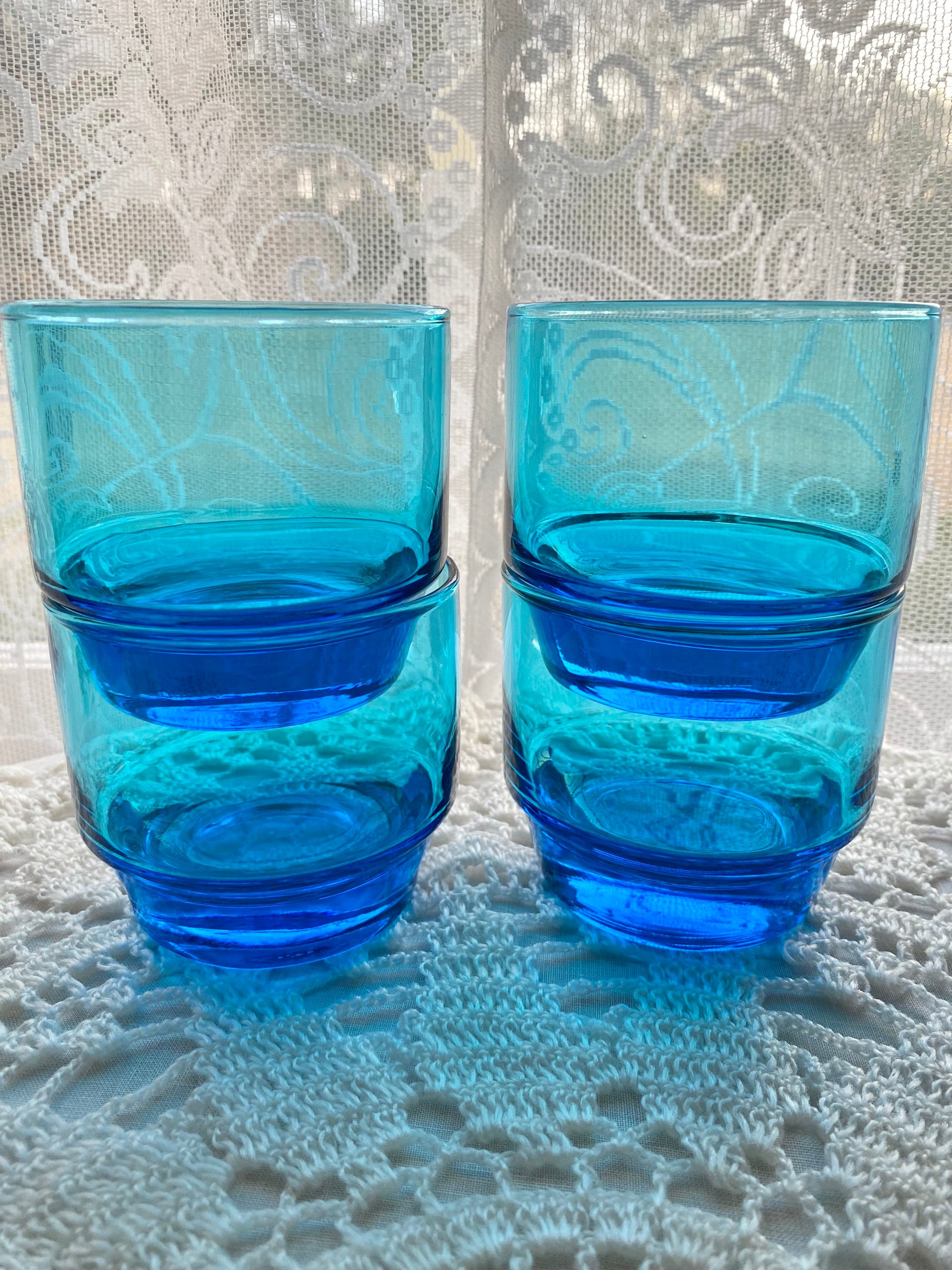 Vintage Stackable Blue Glass Lo Ball Glass Set | Etsy