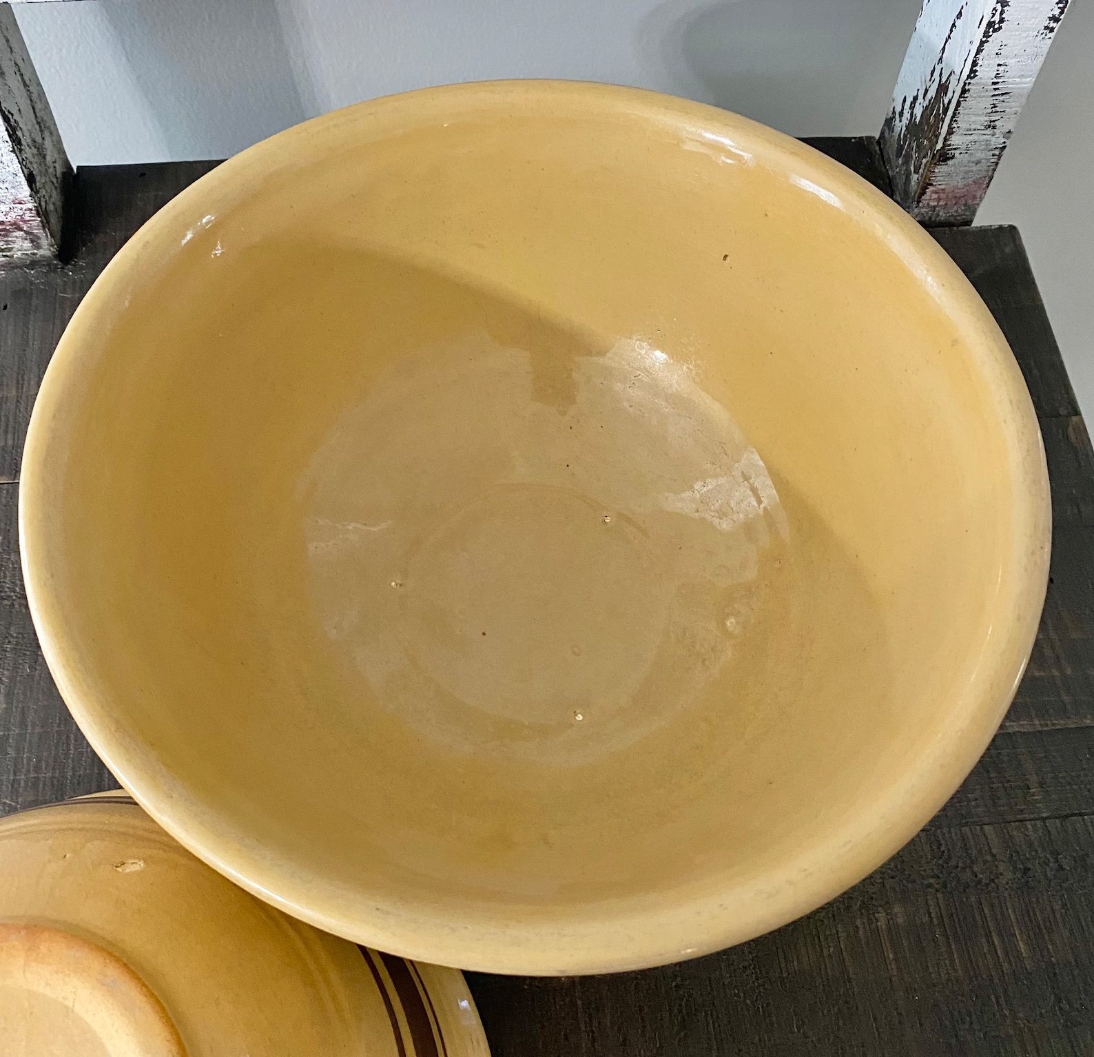 19th Century Farm House Dark Mustard Yellow Ware Batter Bowl Set of Two ...