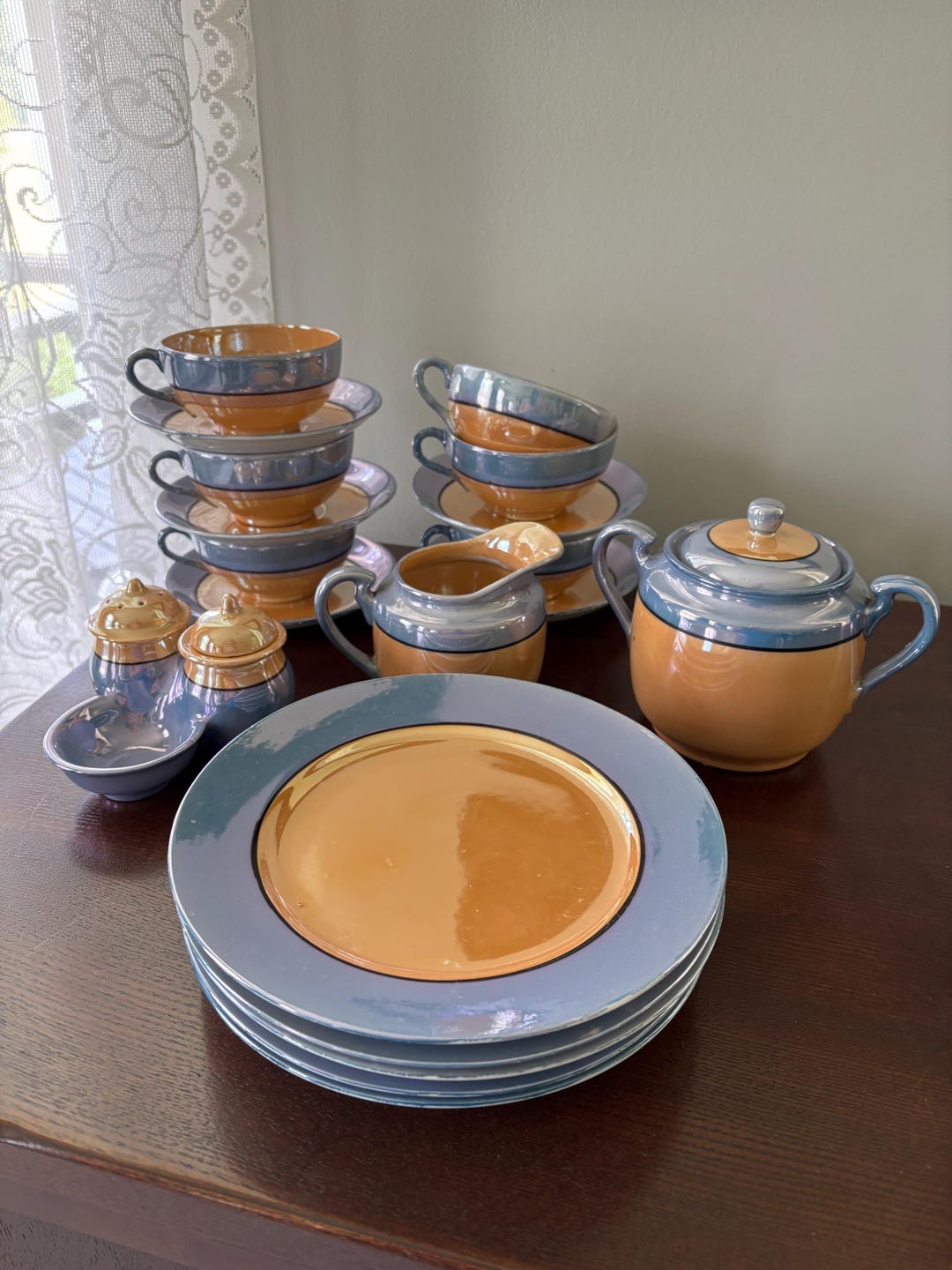 Vintage Hand Painted Takito "tt" Japanese Lusterware Blue/peach Lot of ...
