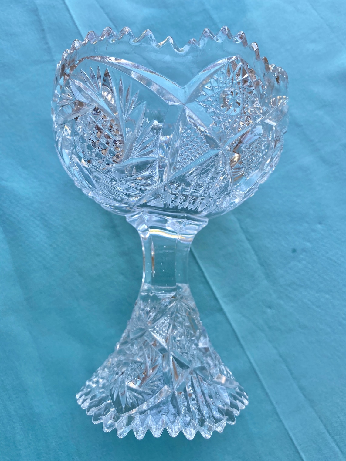 Vintage Brilliant Imperial NUCUT Crystal Bowl & Pedestal Dish With ...