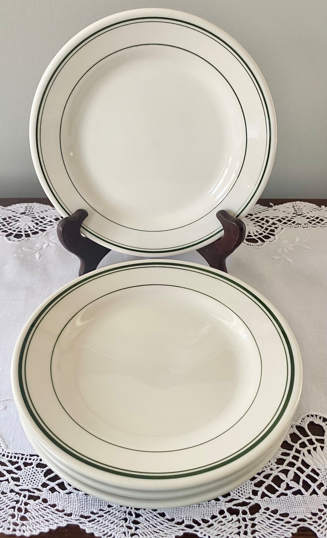 VTG Retro Diner Style Restaurant Grade Green Band/green Stripe 6 1/2 ...