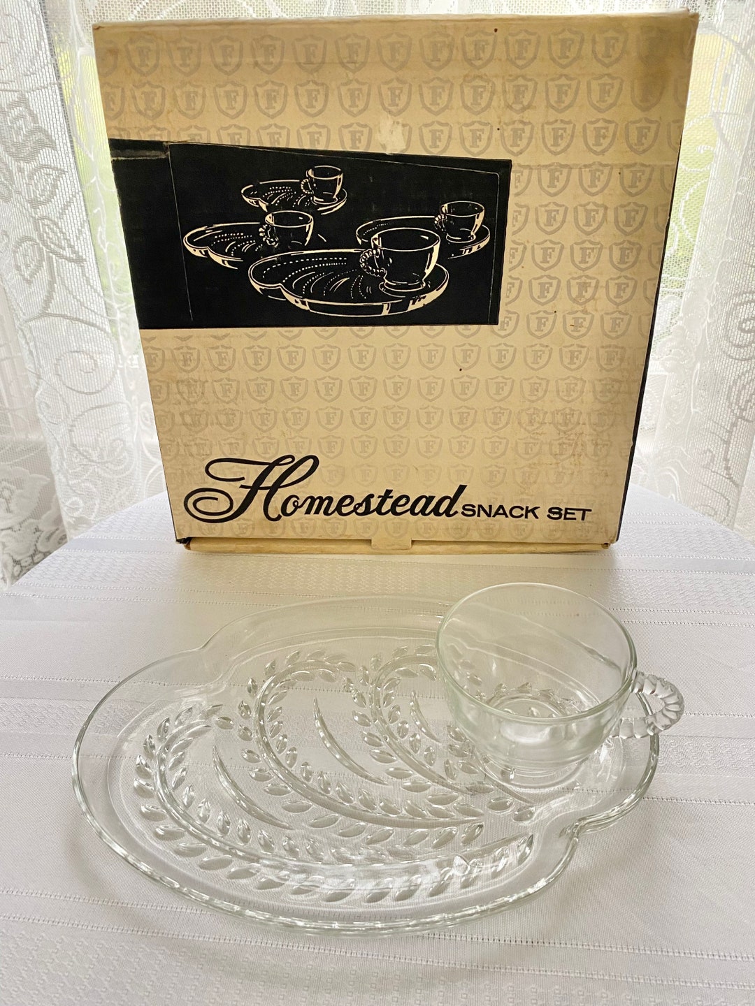 Vintage Federal Glass Company Homestead Snack Set 8 Piece - Etsy