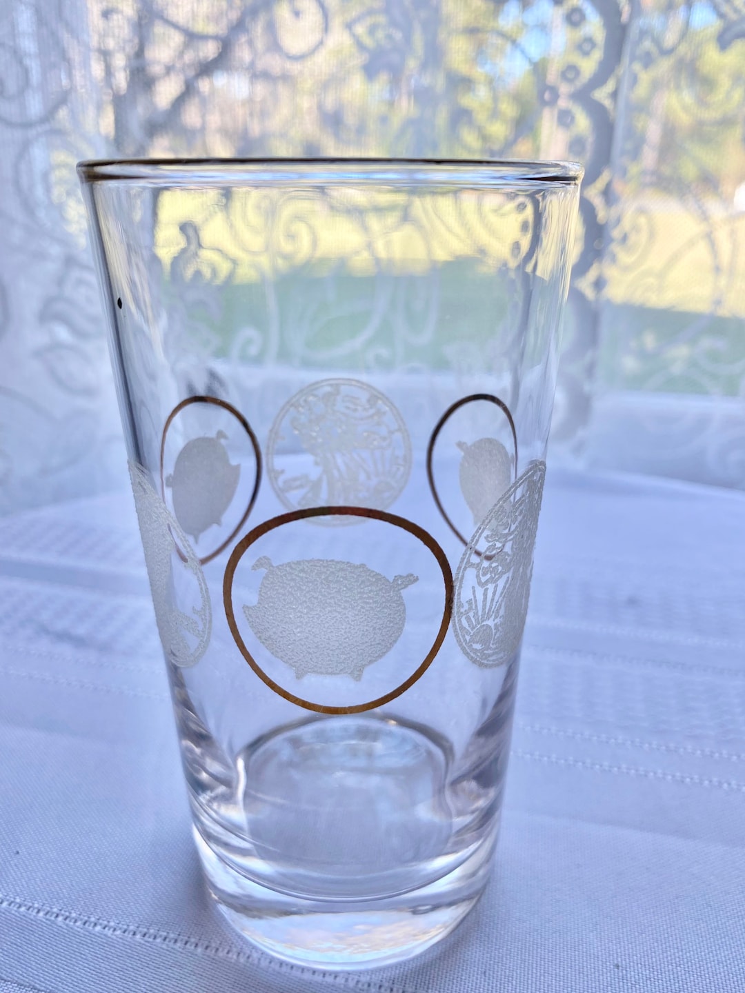 Vintage MCM Walking Liberty Coin Etched Pig Glass Set of 9 - Etsy