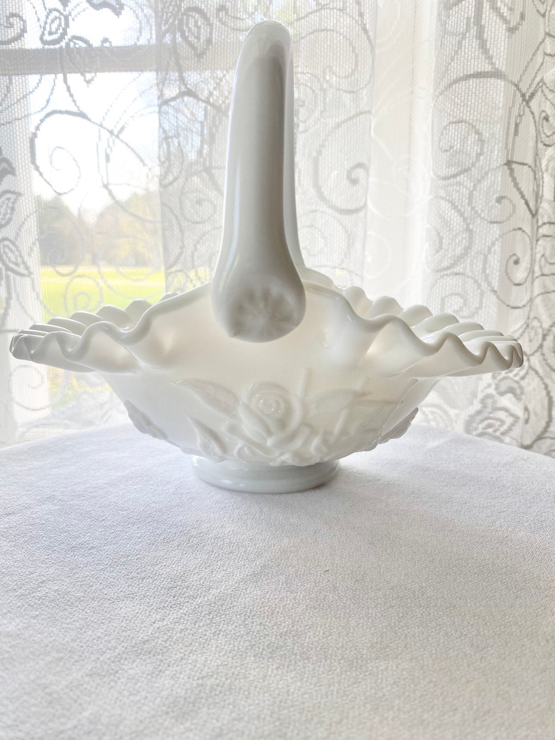 Vintage Westmoreland Rose Trellis / Rose Lattice Milk Glass Bride's ...