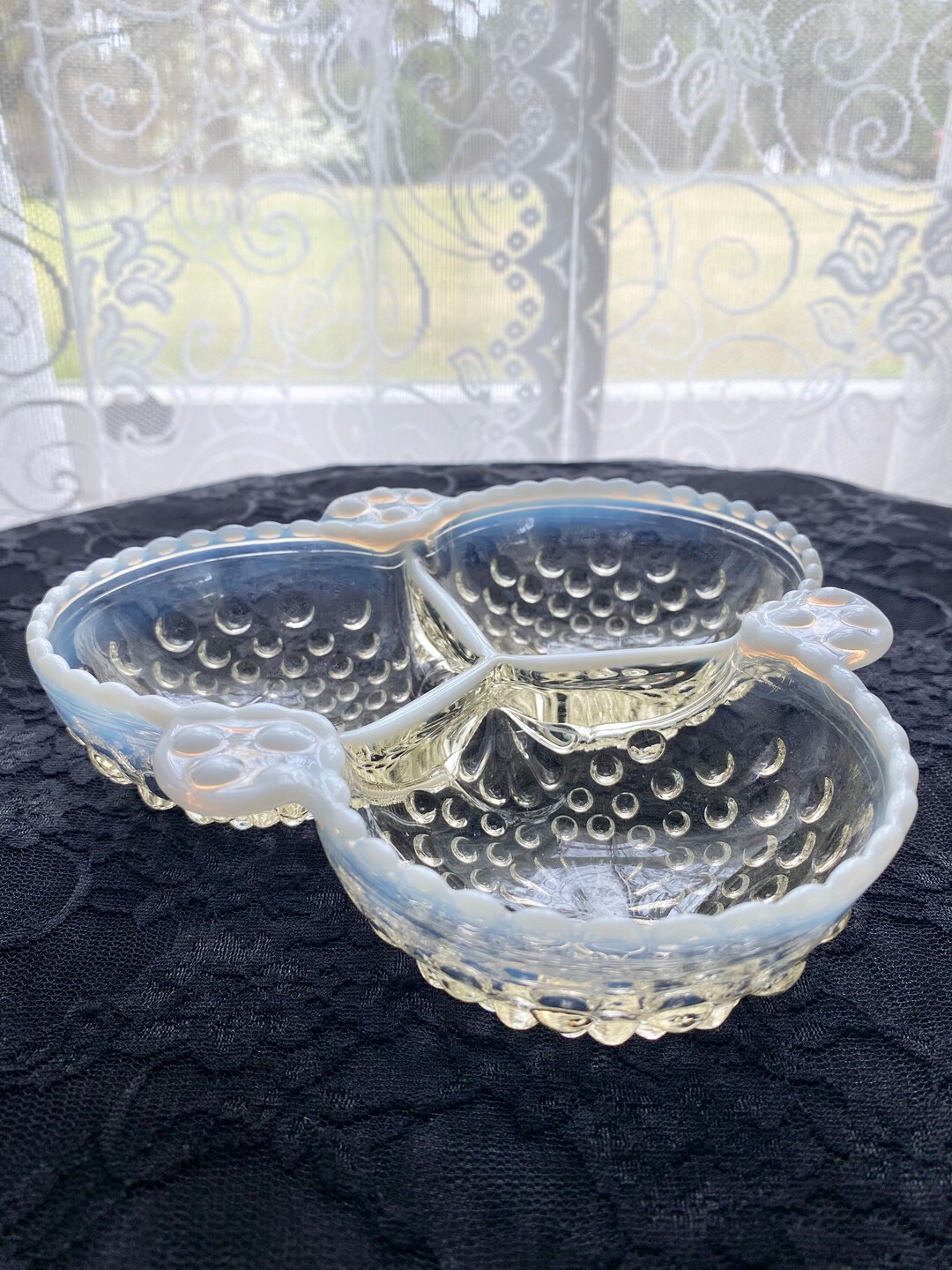 Vintage Fenton Opalescent Hobnail Moonstone Divided Candy Dish - Etsy
