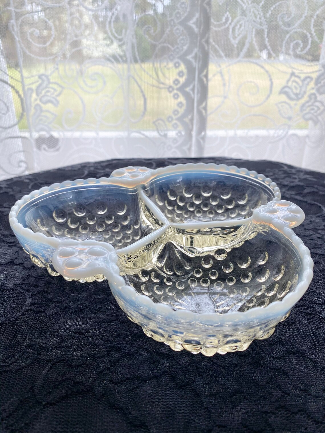 Vintage Fenton Opalescent Hobnail Moonstone Divided Candy Dish | Etsy