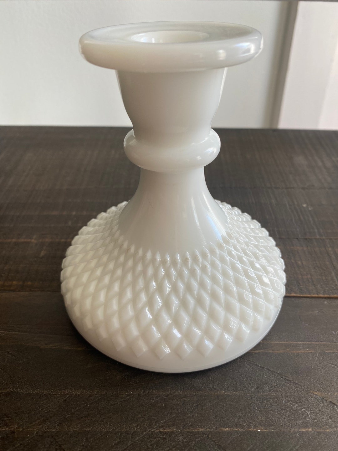 VTG Milk Glass Diamond / Sawtooth Pattern Candle Holder - Etsy