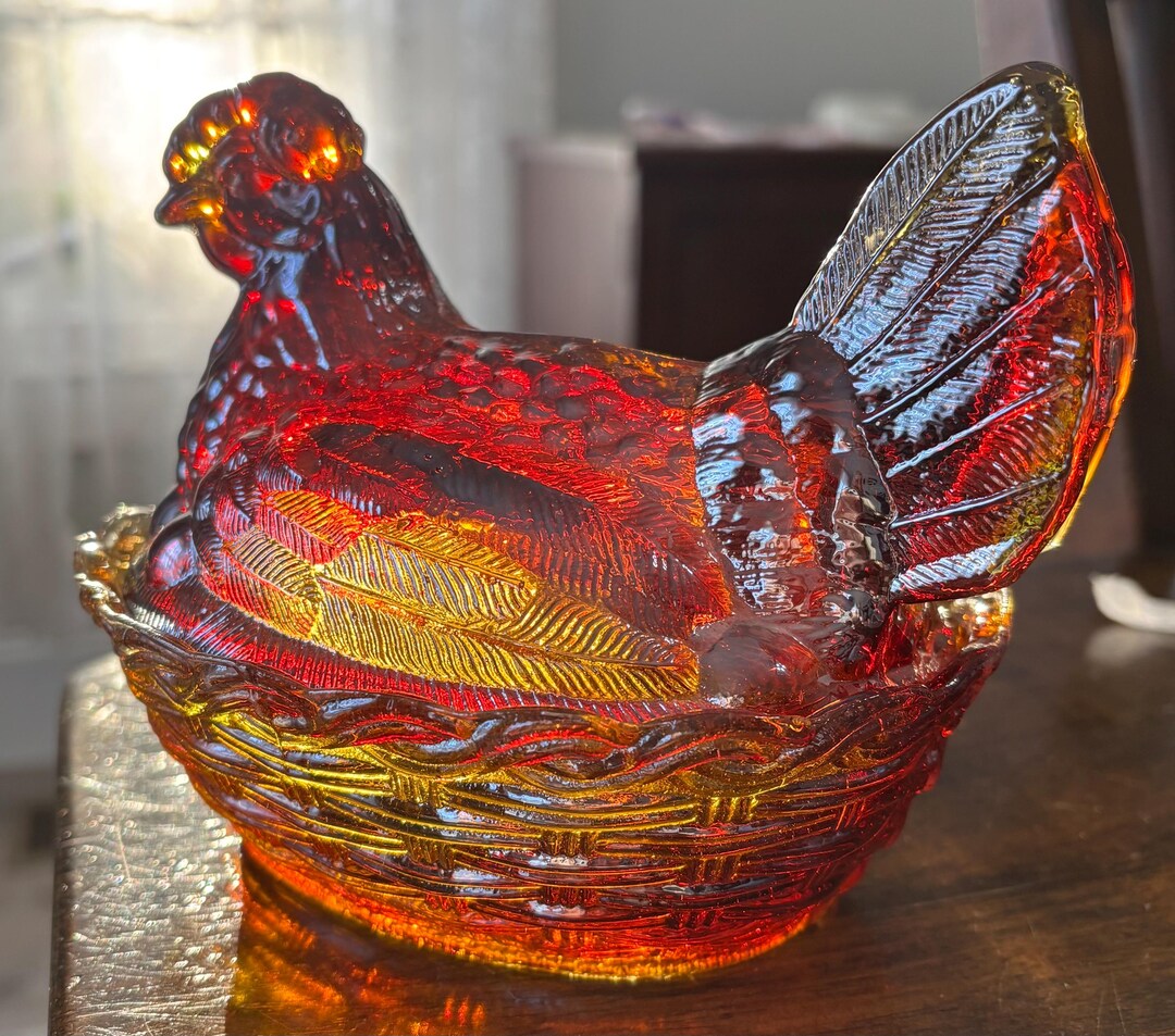 Rare LE Smith Amberina Carnival Glass “glow” Hen on Nest 6” - Etsy