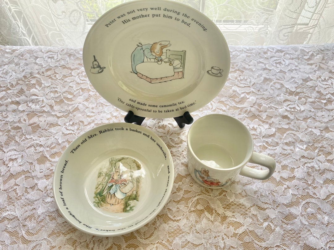 VTG Beatrix Potter Peter Rabbit 3 Piece Set - Porringer Bowl & Cup and ...