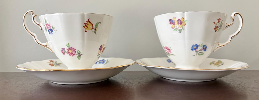 Vintage Adderly England Fine Bone China Tea Cup With Saucers for Two - Etsy
