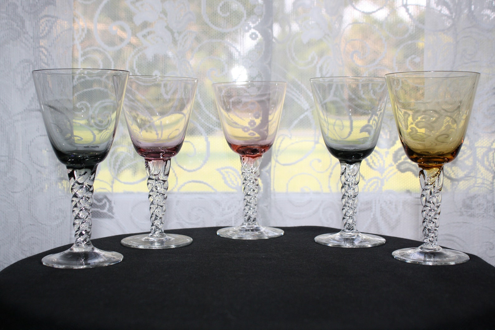 Vtg Elegant Twisted Stem Cordial Bar Glasses Etsy