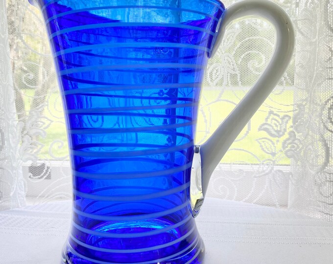 Amici Mexican Blown Pitcher Blue and White - Etsy