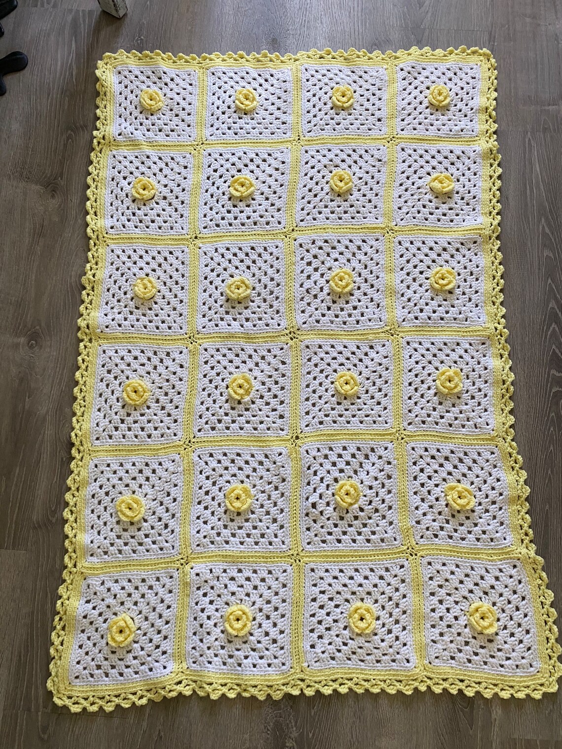 Vintage Look Flowered Baby Afghan Yellow & White - Etsy