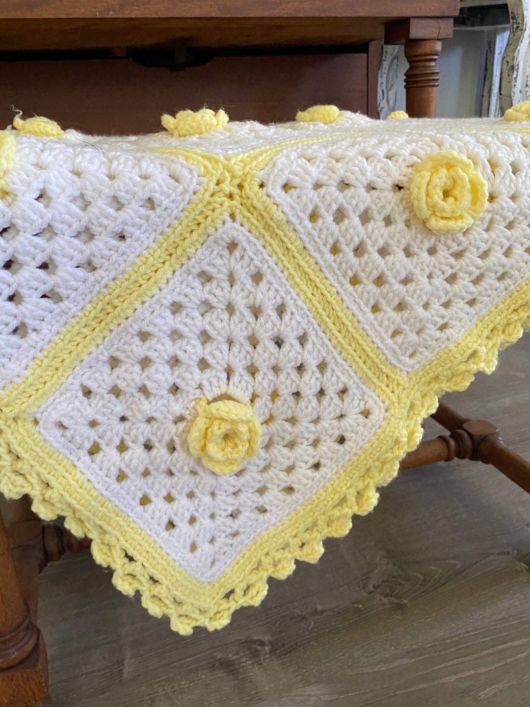 Vintage Look Flowered Baby Afghan Yellow & White - Etsy