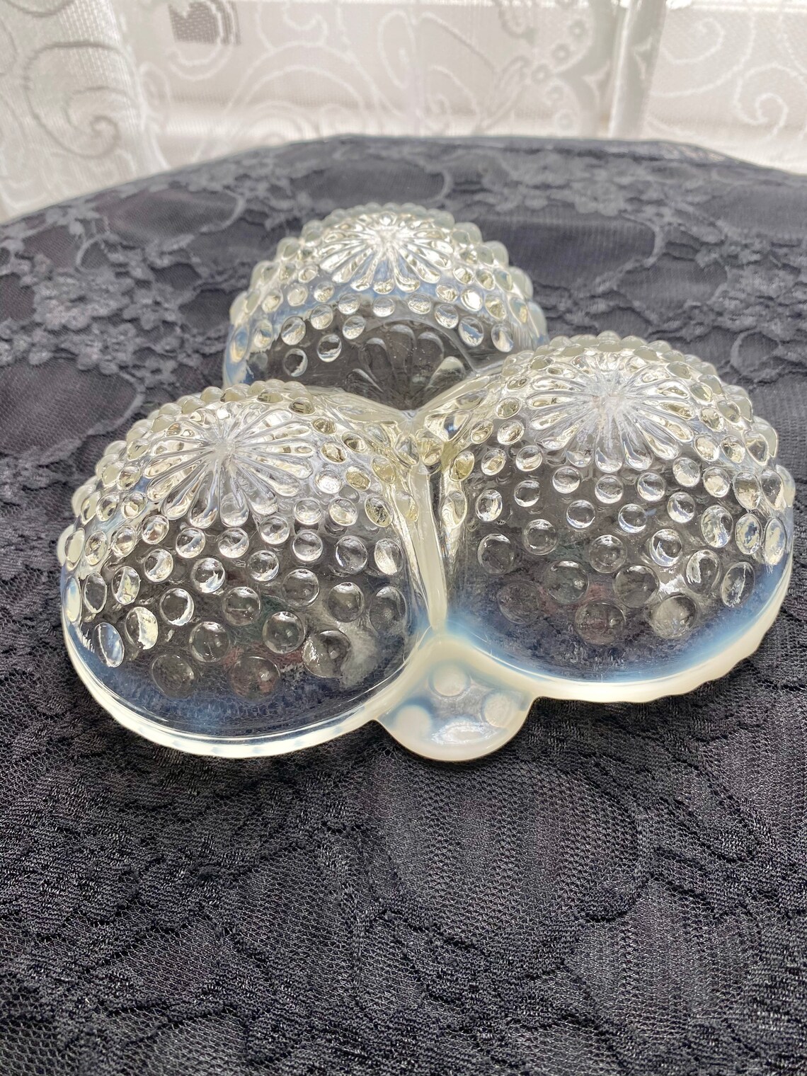 Vintage Fenton Opalescent Hobnail Moonstone Divided Candy Dish | Etsy