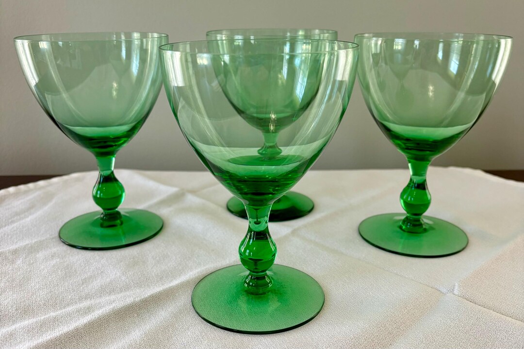 Vintage Gorgeous Green Goblet Set of 4 - Etsy