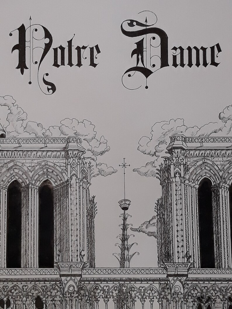 Notre Dame De Paris, Illustration, Calligraphy, Drawing, Craftsmanship ...