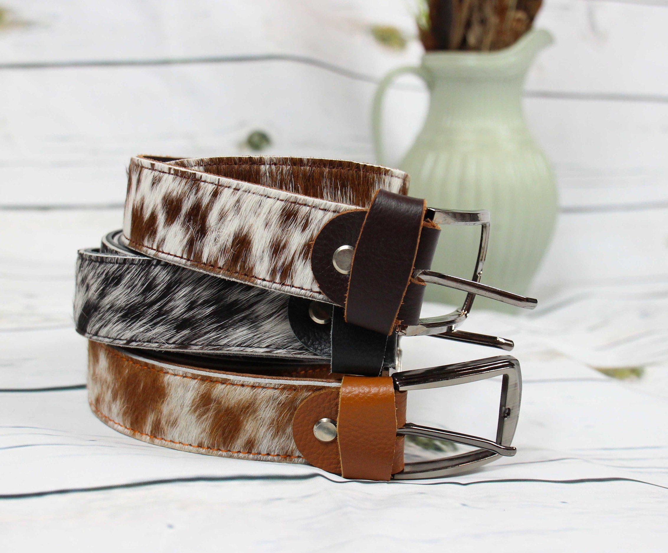 Cowhide Leather Belt | Blandford Belt | Western | Hair on Hide ...