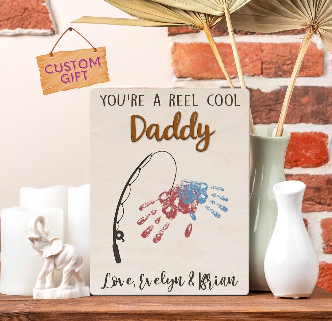 Daddy Fishing Handprint, Dad Handprint Wooden Sign, DIY Handprint Sign ...