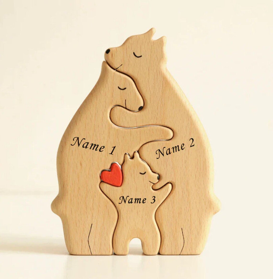 Personalized Bears 3 Persons Heart Family Wooden Art Puzzle, Family ...