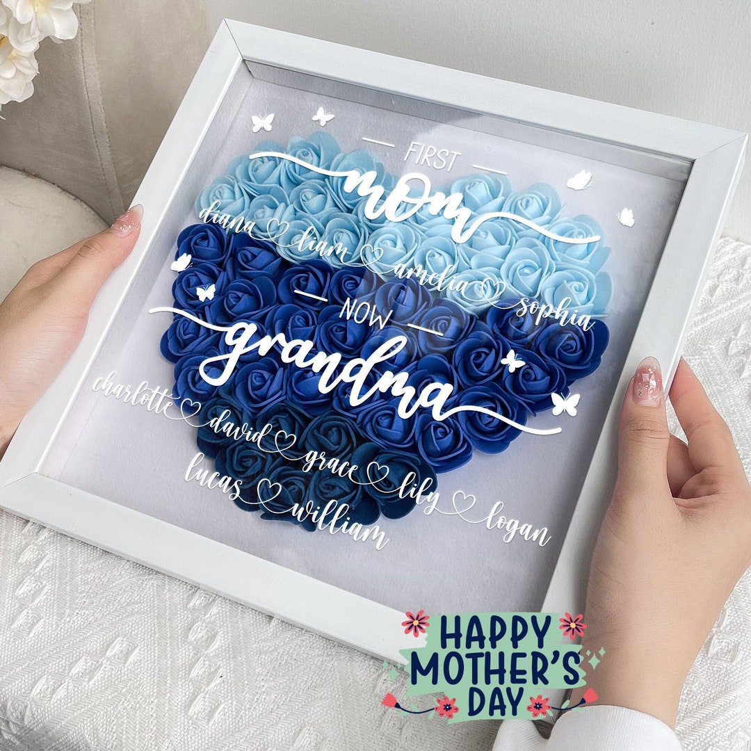 Personalized First Mom Now Grandma Flower Shadow Box, Custom Flower ...