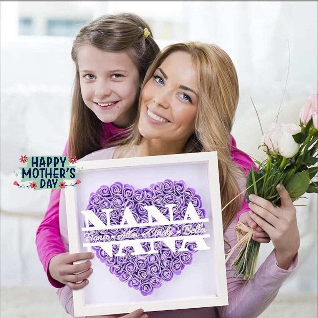 Flower Shadow Box Frame for Mom, Roses Shadow Box With Kids Name ...