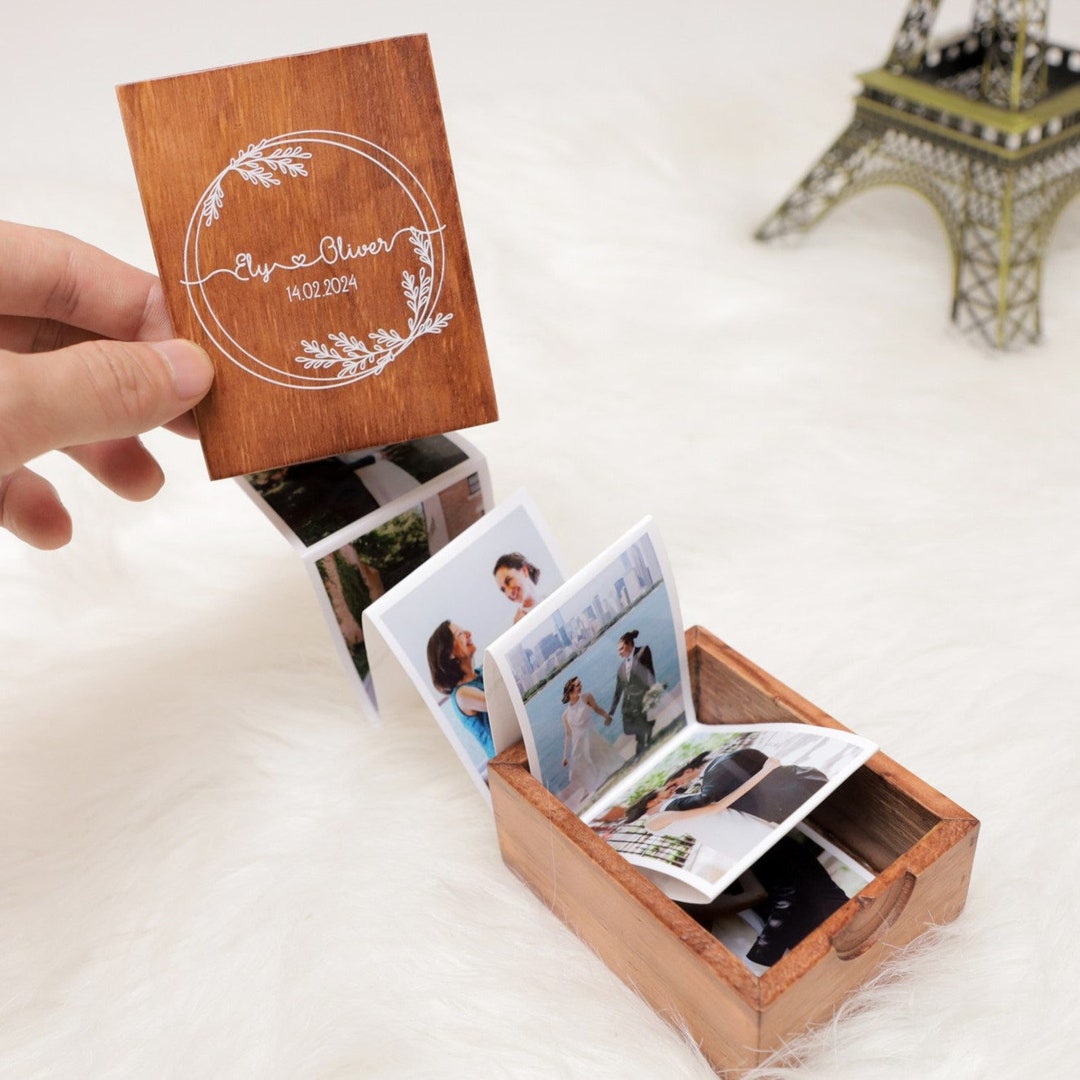 Pull Out Photo Memory Box, Couple Sign, Personalized Wooden Photo Box ...