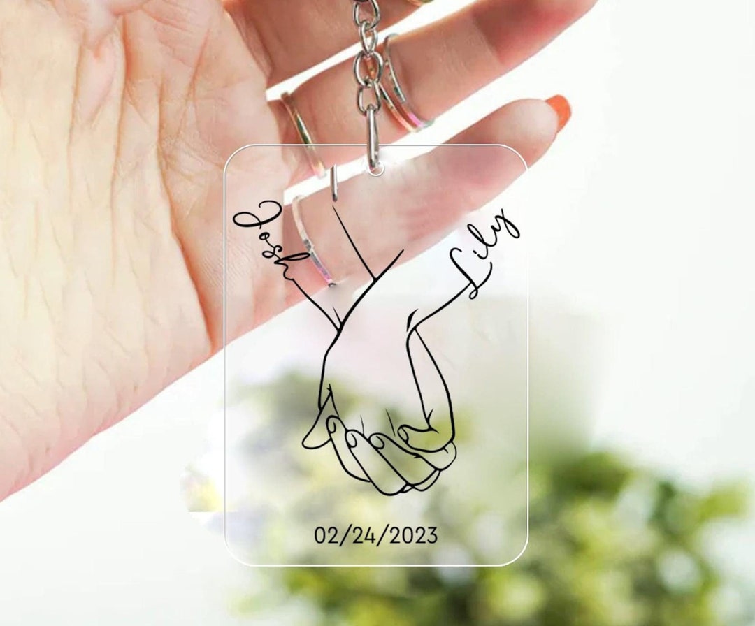 Personalized Couple Keychain, Hand Holding Keychain, Anniversary Gift ...