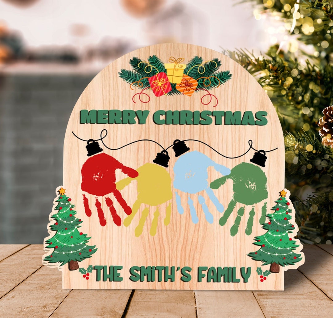 DIY Family Handprint Wood Sign, Personalized Merry Christmas Wood Sign ...
