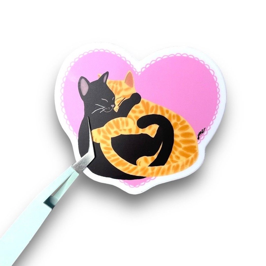 Cuddling Cats Heart Sticker - Etsy